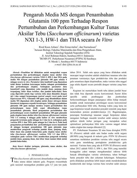 (PDF) Pengaruh Media MS dengan Penambahan Glutamin 100 ppm Terhadap Respon Pertumbuhan dan ...