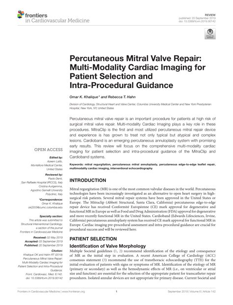 Pdf Percutaneous Mitral Valve Repair Multi Modality Cardiac Imaging For Patient Selection And