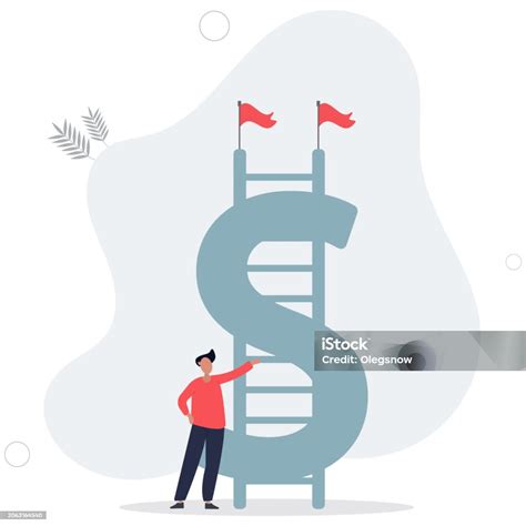재정적 독립 목표를 달성하기 위한 자금 사다리 투자 목표 또는 자산 계획 전략 개념에 도달하기 위한 도전 개발에 대한 스톡 벡터 아트 및 기타 이미지 Istock