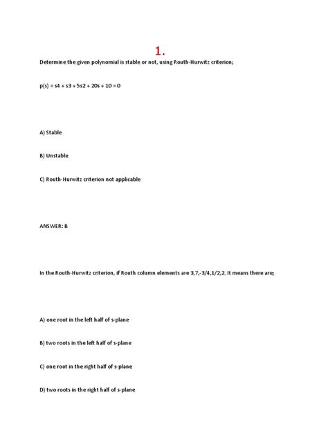 Mcqs Control Engg Pdf Stability Theory Control Theory