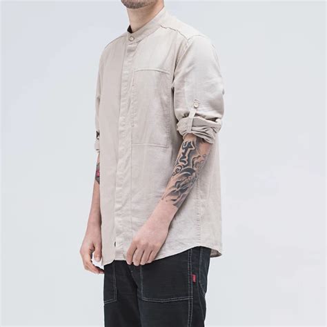 Стоячий воротник Осенняя Новая мужская рубашка в европейском и американском стиле однобортная