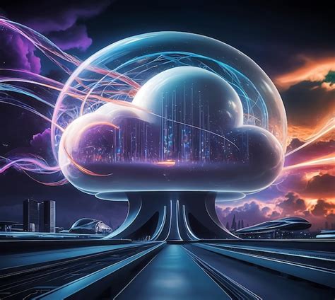 Futuristic Cloud Computing Technology Concept Premium Ai Generated Image