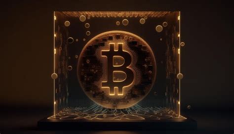 Premium AI Image Close Up Of Lit Bitcoin Generative Ai