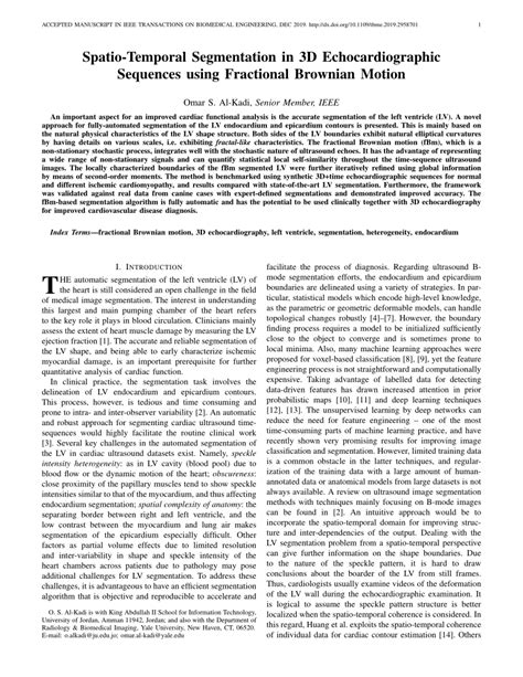 Pdf Spatio Temporal Segmentation In 3d Echocardiographic Sequences