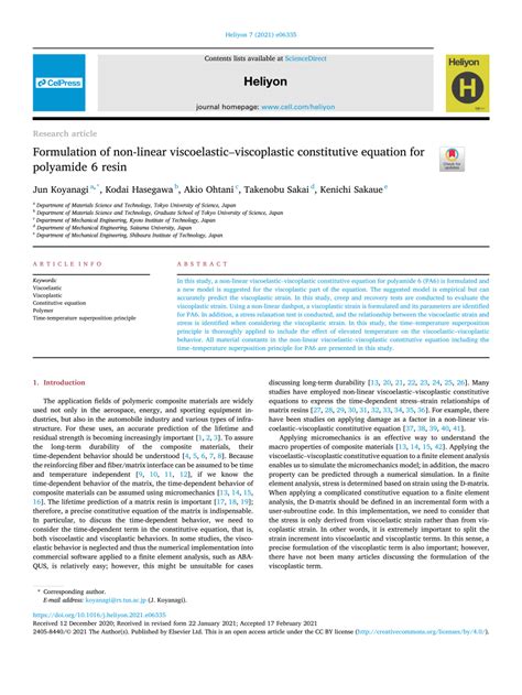 Pdf Formulation Of Non Linear Viscoelasticviscoplastic Constitutive Equation For Polyamide 6