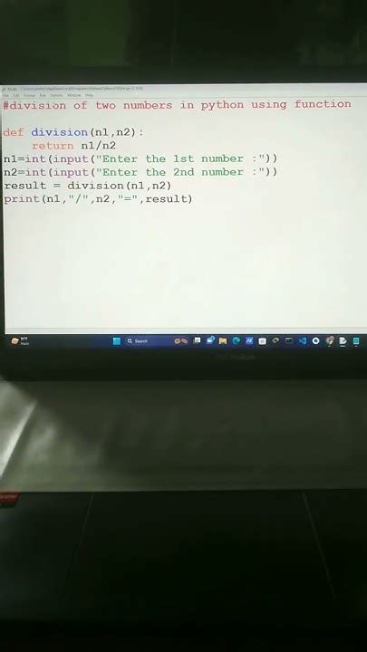 Write A Program To Divide Two Numbers Using Function In Python Shorts