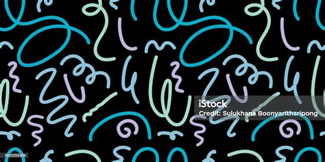 재미있는 라인 낙서 추상적인 구불구불한 스타일 손으로 그린 매끄러운 패턴은 검은색 배경에 분리되어 있습니다 0명에 대한 스톡 벡터 아트 및 기타 이미지 Istock