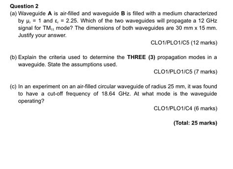 Solved Question 2 A Waveguide A Is Air Filled And