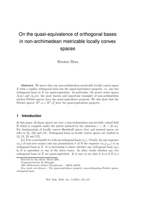 Pdf On The Quasi Equivalence Of Orthogonal Bases In Non Archimedean