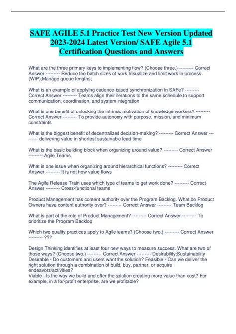 Safe Agile 51 Practice Test New Version Updated Latest Version Safe