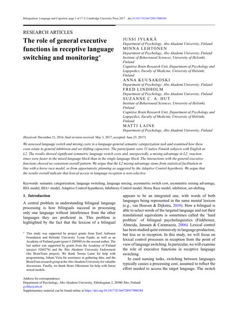 Pdf The Role Of General Executive Functions In Receptive Language Switching And Monitoring