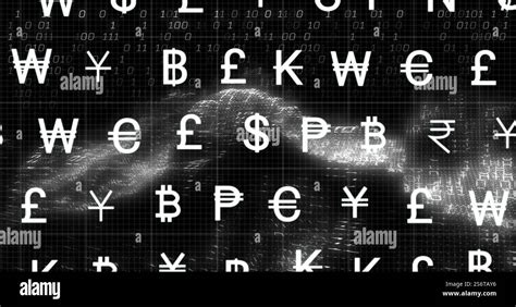 Currency Symbols And Binary Code Image Over Abstract Digital Background