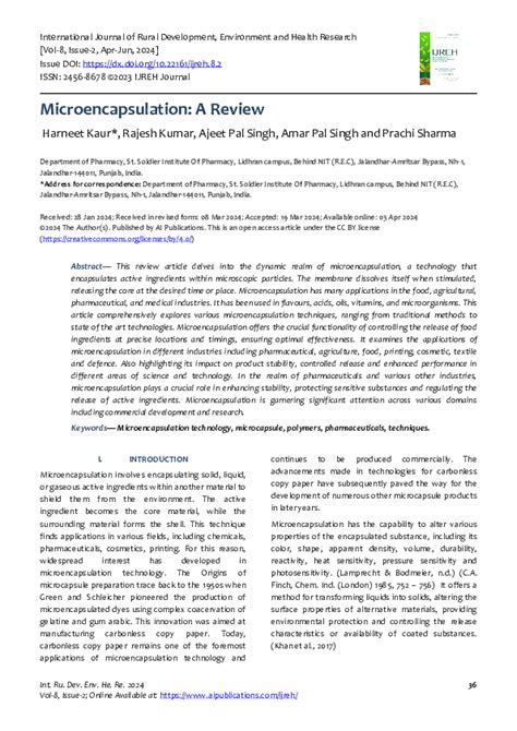 Pdf Microencapsulation A Review
