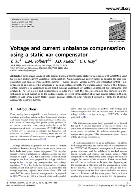 Pdf Voltage And Current Unbalance Compensation Using A Static Var Compensator