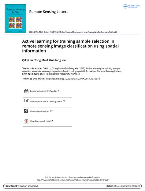 Pdf Active Learning For Training Sample Selection In Remote Sensing Image Classification Using