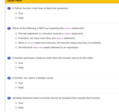 Solved Quick Check 1 A Python Function Must Have At Least