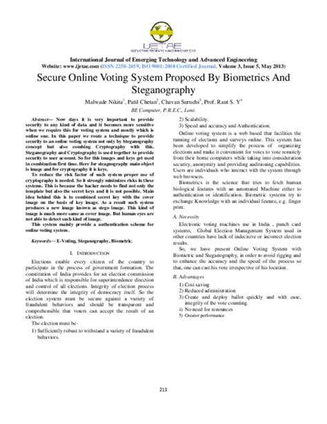 Pdf Secure Online Voting System Proposed By Biometrics And Steganography