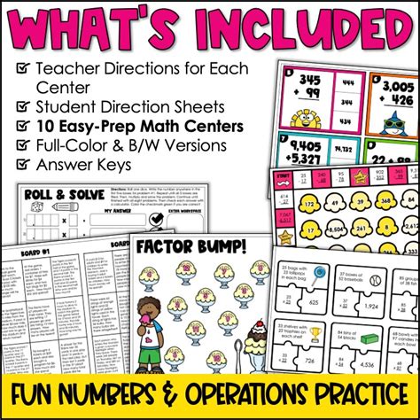 4th Grade Numbers And Operations Math Centers Appletastic Learning