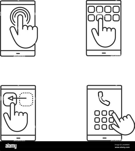 Smartphone Touchscreen Linear Icons Set Double Tap Touch And Drag Gesture Phone Number Dialing