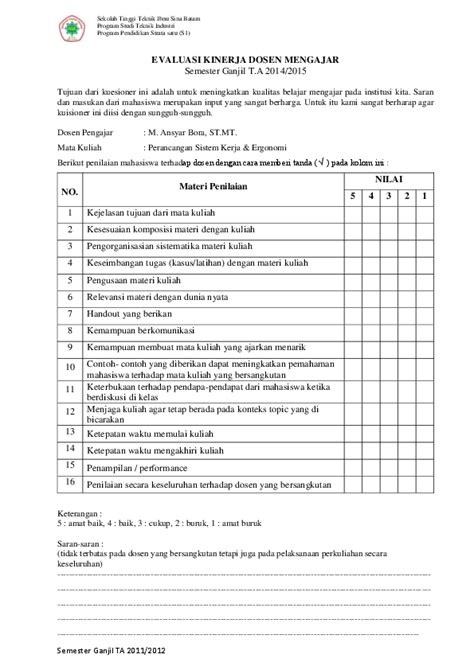 Angket Penilaian Dosen Dunia Dosen Indonesia
