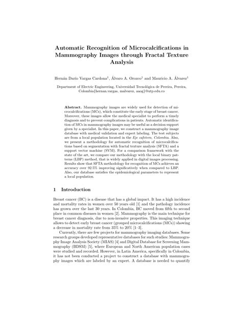 Pdf Automatic Recognition Of Microcalcifications In Mammography
