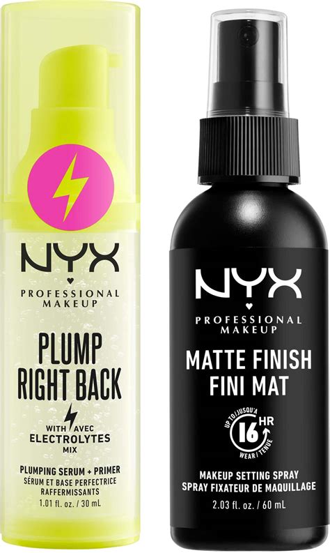 Nyx Professional Makeup Bundle Plump Right Back Primer Serum 30 Ml And Matte Finish Setting