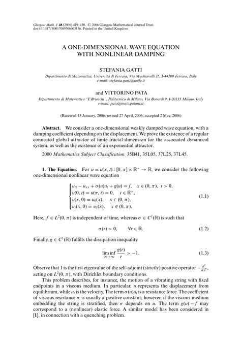 Pdf A One Dimensional Wave Equation With Nonlinear Damping