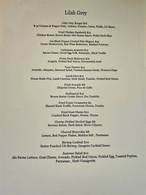 Lilah Grey Menu Updated September