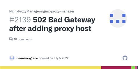502 Bad Gateway After Adding Proxy Host Issue 2139
