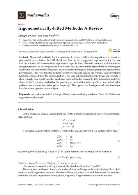 Pdf Trigonometrically Fitted Methods A Review