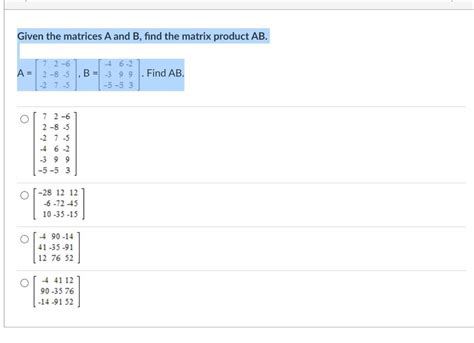 solved given the matrices a and b find the matrix product