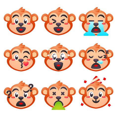 Cute Monkey Emoji Emoticon Set 21916376 Vector Art At Vecteezy