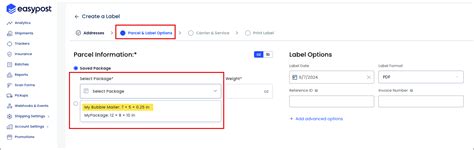 customizing and saving package settings in the easypost dashboard