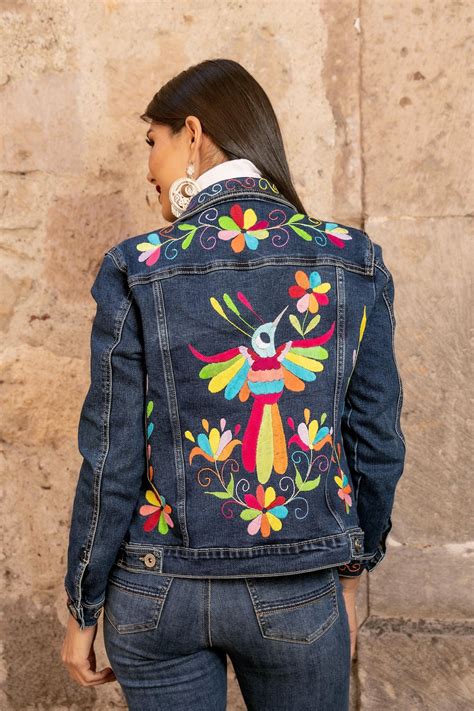 Mexican Floral Embroidered Jeans Jacket Mexican Artisanal Denim Jacket
