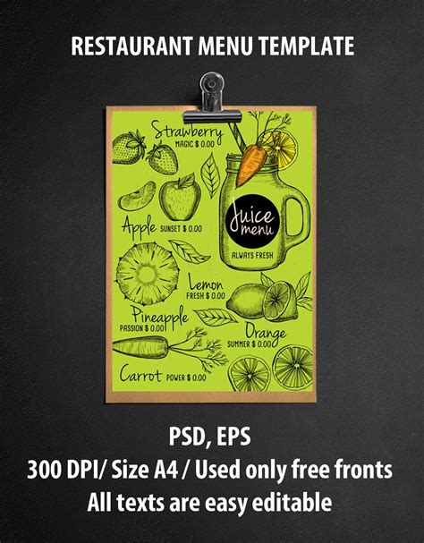Juice Bar Menu Template Eps Psd Artofit