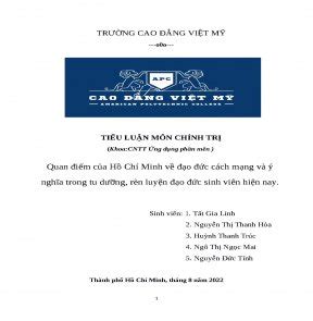 TIỂU LUẬN TIỂU LUẬN môn CHÍNH TRỊ quan điểm của hồ chí minh về đạo đức