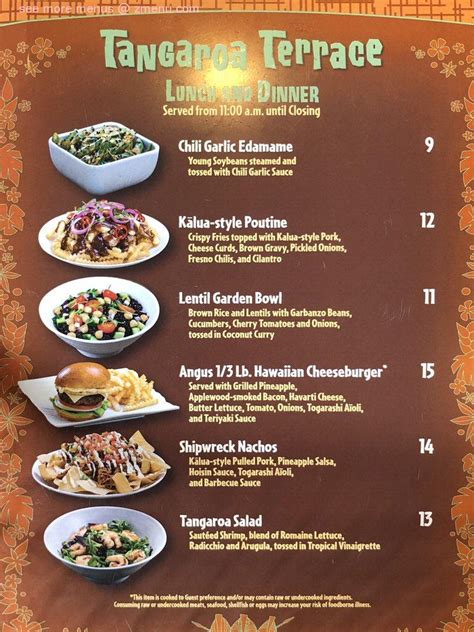 Menu At Tangaroa Terrace Tropical Bar And Grill Anaheim