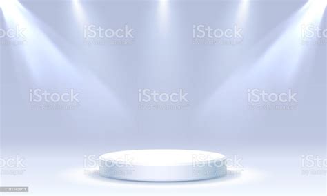 조명 무대 연단 파란색 배경에 시상식을 위한 무대 연단 장면 벡터 일러스트 레이 션 Championship에 대한 스톡 벡터 아트 및 기타 이미지 Championship