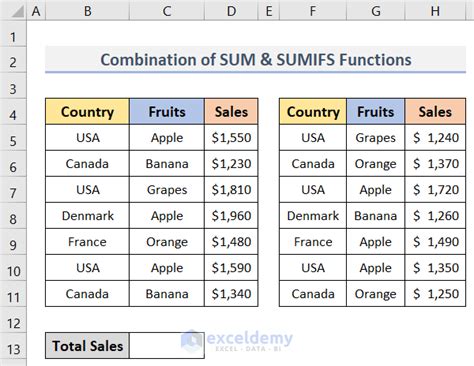 Excel Sumifs With Multiple Sum Ranges And Multiple Criteria