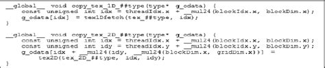 1d and 2d texture memory copy to global memory kernels download