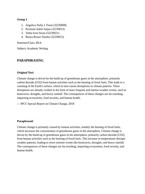 Paraphrase With Plagiarism Group 1 Pdf