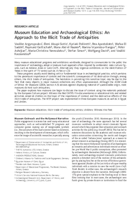 Pdf Museum Education And Archaeological Ethics An Approach To The Illicit Trade Of Antiquities