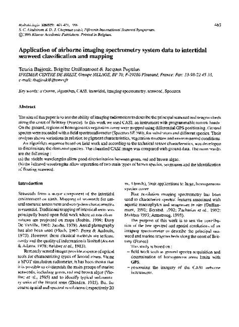Pdf Application Of Airborne Imaging Spectrometry System Data To Intertidal Seaweed