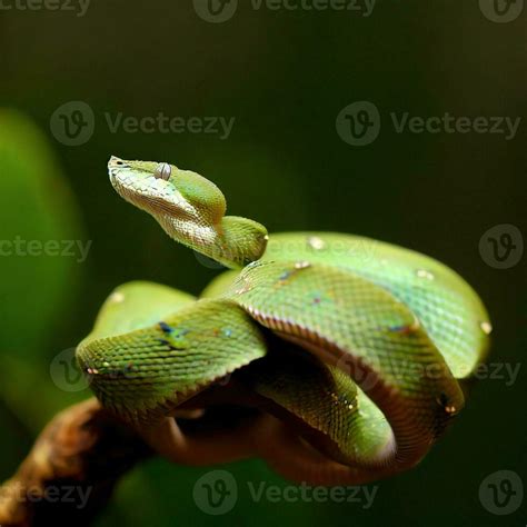 An Emerald Tree Boa Reveals Its Stunning Emerald Green Scales Shrouded In Mystery AI Generated