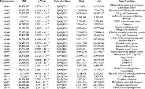 Summary Of The Candidate Genes Which Were Directly Hit By The