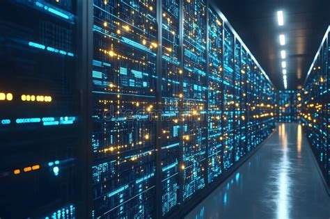Advanced Data Center Infrastructure Illuminated Server Room Technology Generative Ai Stock
