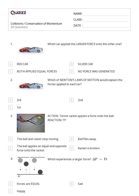 50 Elastic Collisions And Conservation Of Momentum Worksheets For 9th Grade On Quizizz Free