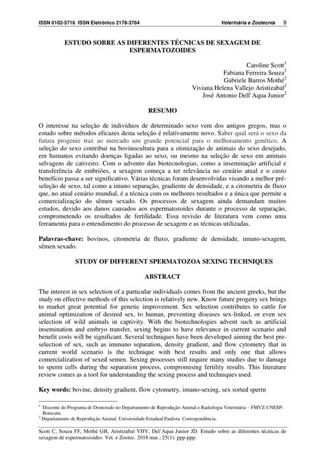 PDF Estudo sobre as diferentes técnicas de sexagem de espermatozoides