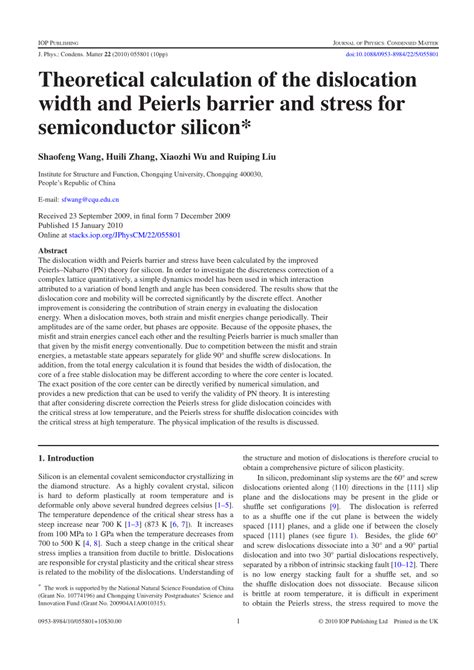 Pdf Theoretical Calculation Of The Dislocation Width And Peierls