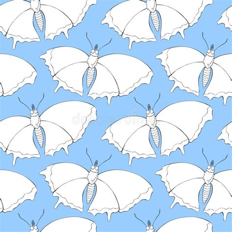 Vector Seamless Pattern Of Black Outline Cute Butterflies In Doodle Flat Style Cute Cartoon